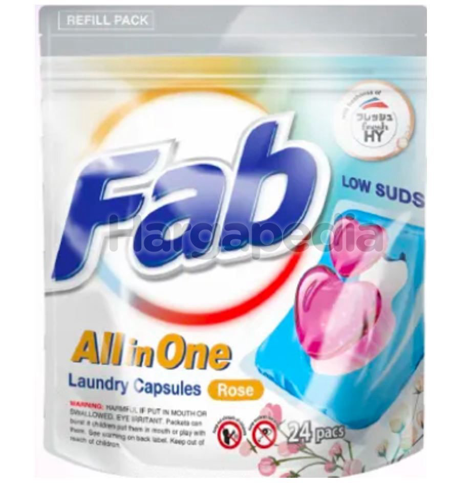 FAB(NEW) Fab All In One Low Suds Rose Laundry Capsules Refill 24x10ml